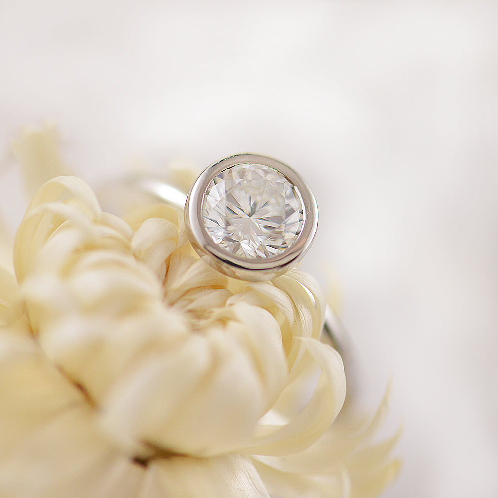 Custom Made 18ct Gold Round Bezel Set Solitaire Diamond Engagement Rin ...