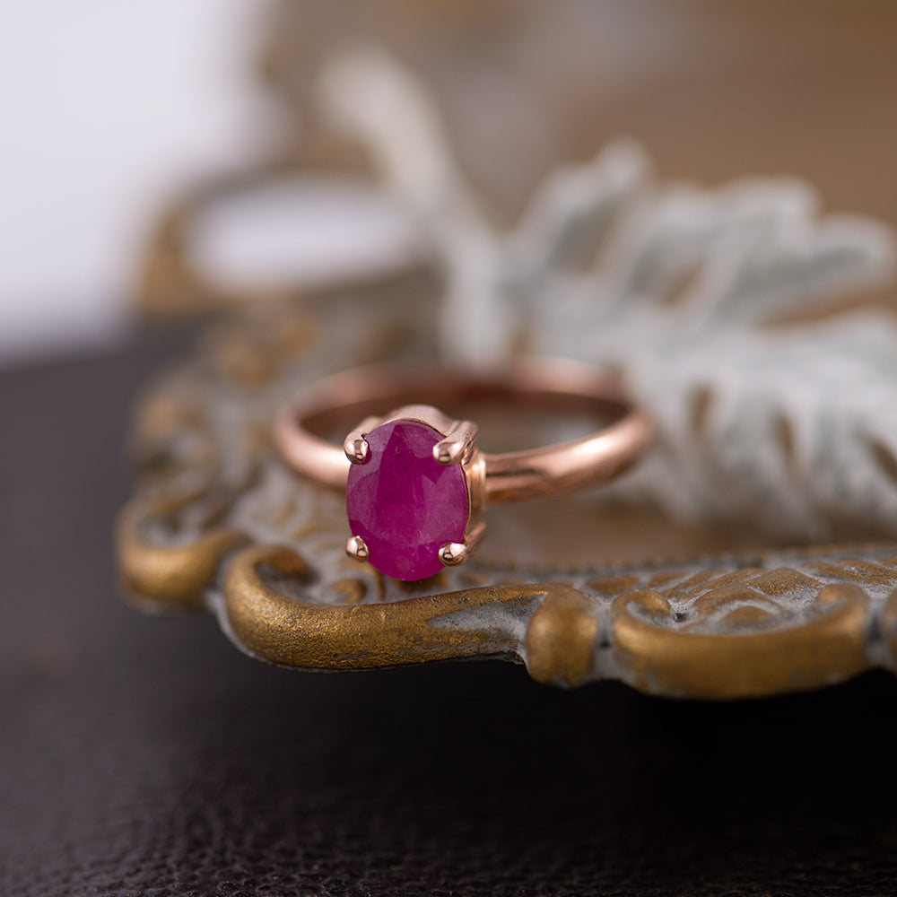 9K Rose Gold claw set oval Ruby ring – To Hold And To Have